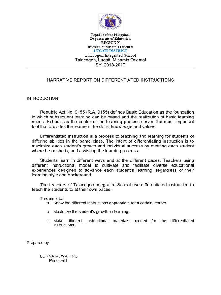 Narrative Report On Differentiated Instruction | PDF | Differentiated ...