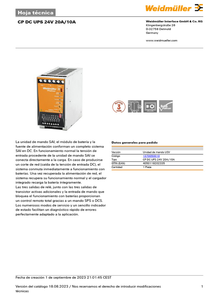 1370050010_CP_DC_UPS_24V_20A_10A_es (1) | PDF | Electromagnetismo ...