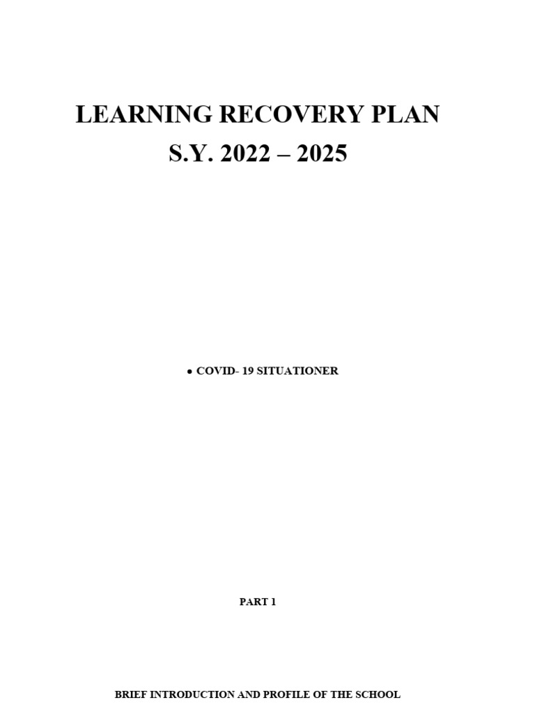 Pillar 1 School Dashboard LEARNING RECOVERY PLAN Template | PDF