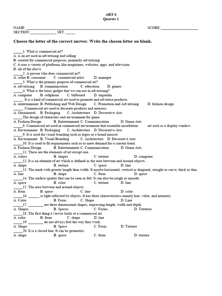 Art Quiz 1 | PDF | Shape | Texture Mapping