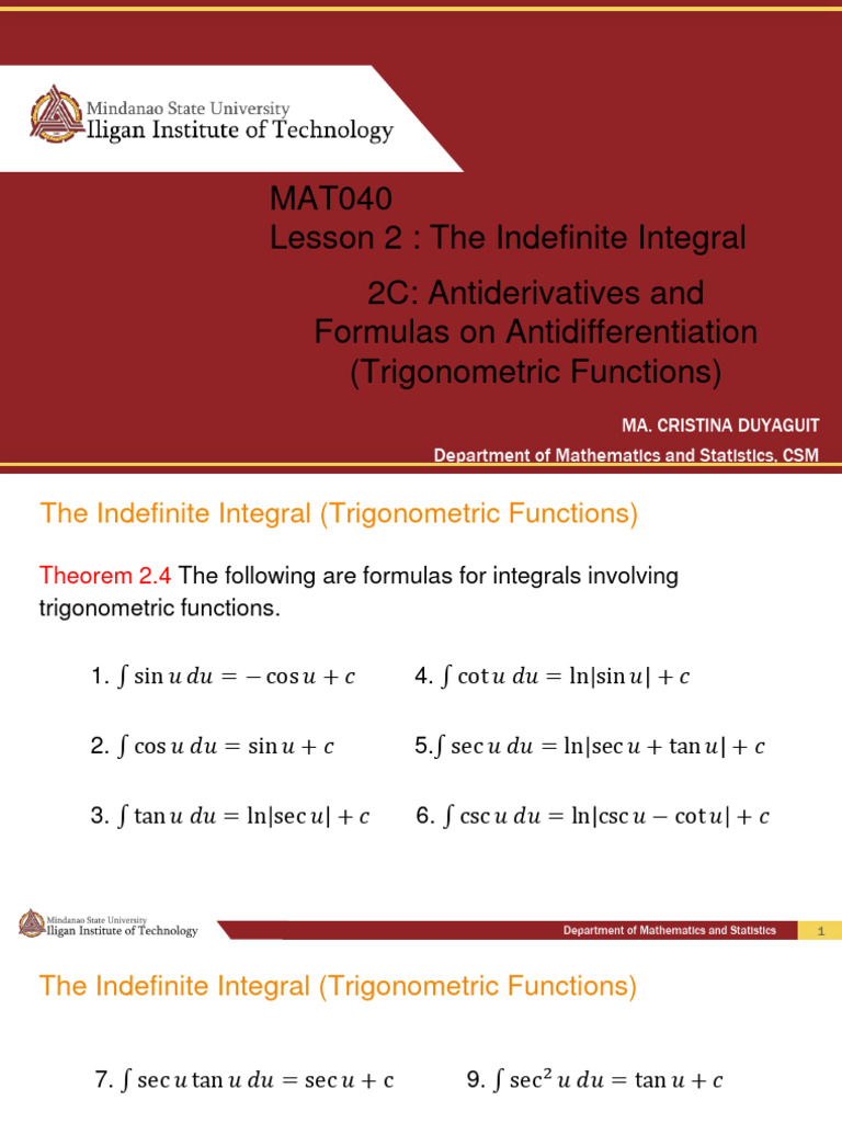 Lesson2C 040 The-Indefinite-Integral Trigonometric Functions v3 | PDF