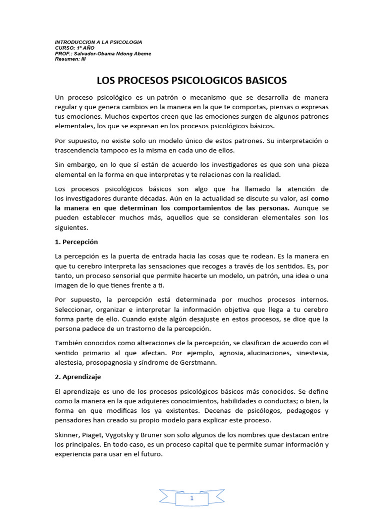 Procesos Psicologicos Basicos | PDF