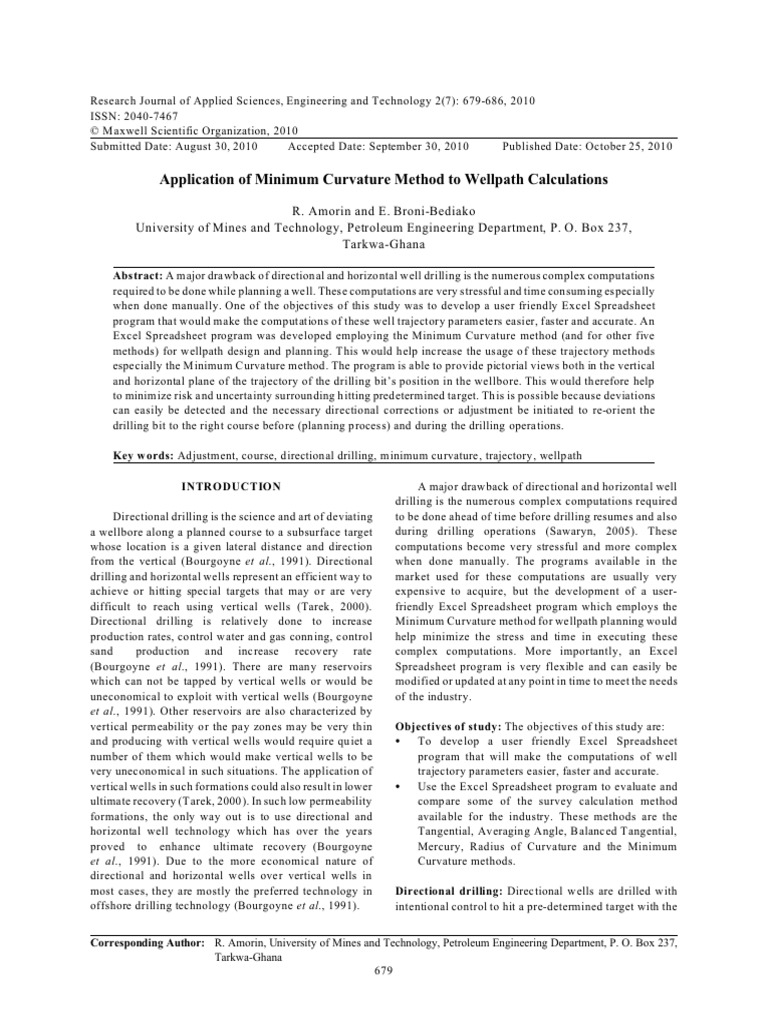Application of Minimum Curvature Method To Wellpath Calculations | PDF ...