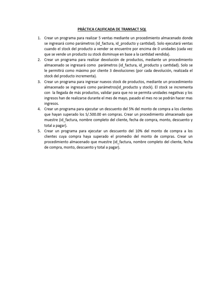 Práctica Calificada #01 de Transact SQL | PDF