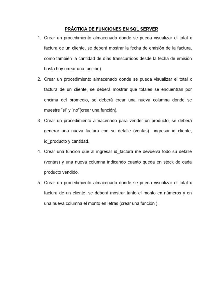 Práctica de Funciones en SQL Server | PDF
