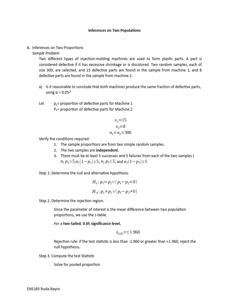 Inferences On Two Populations Sample Problems | PDF | Statistical ...