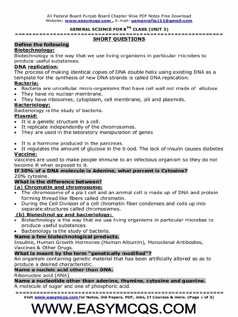 8th General Science Notes Chapter 3 | PDF