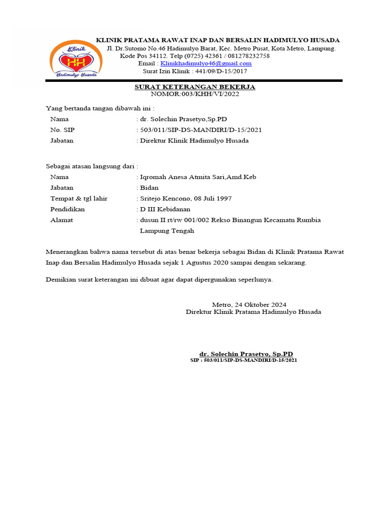 Klinik Pratama Rawat Inap Dan Bersalin Hadimulyo Husada Pdf