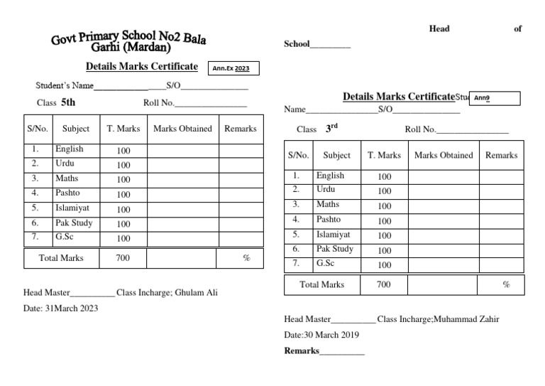 Detailed Marks Certificate Format | PDF