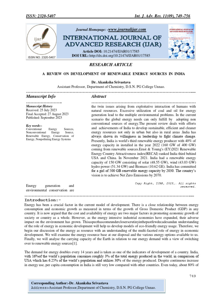 A Review On Development of Renewable Energy Sources in India | Download Free PDF | Fuels ...