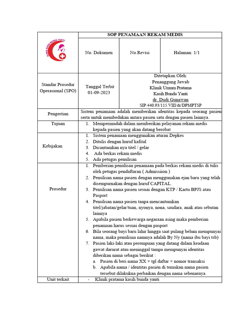 Sop Rekam Medis | PDF