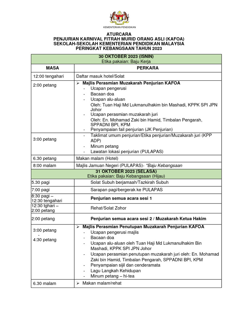 Utk Juri Aturcara Majlis Muzakarah Dan Perasmian Penutupan Kafoa Tahun ...
