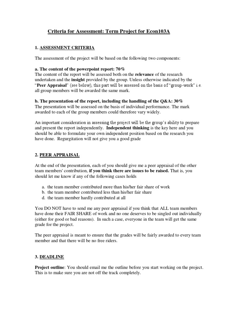Criteria Project Assessment IEA103A | PDF | Performance Appraisal ...