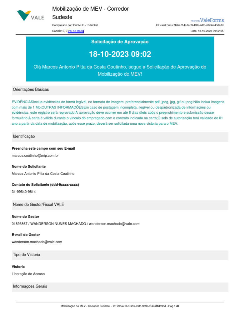 ValeForms - Form - Self Screening | PDF