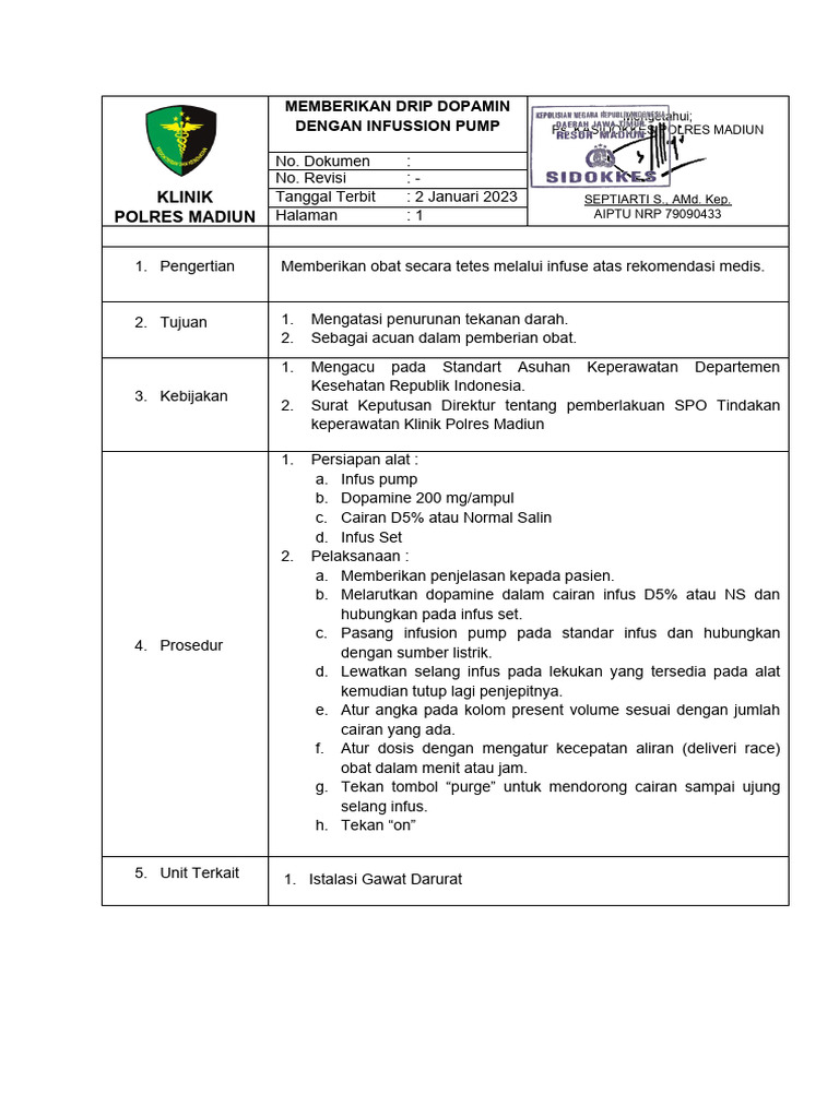 Memberikan Drip Dopamin Dengan Infussion Pump | PDF | Pengembangan Diri