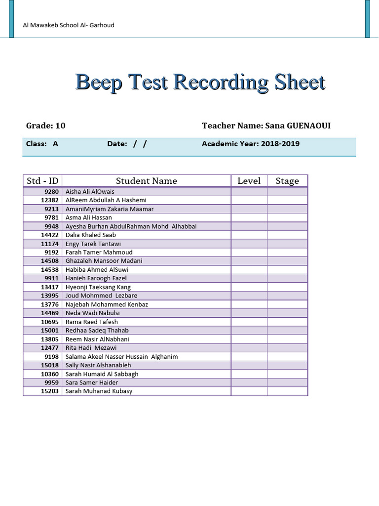 BEEP Test 10A | PDF