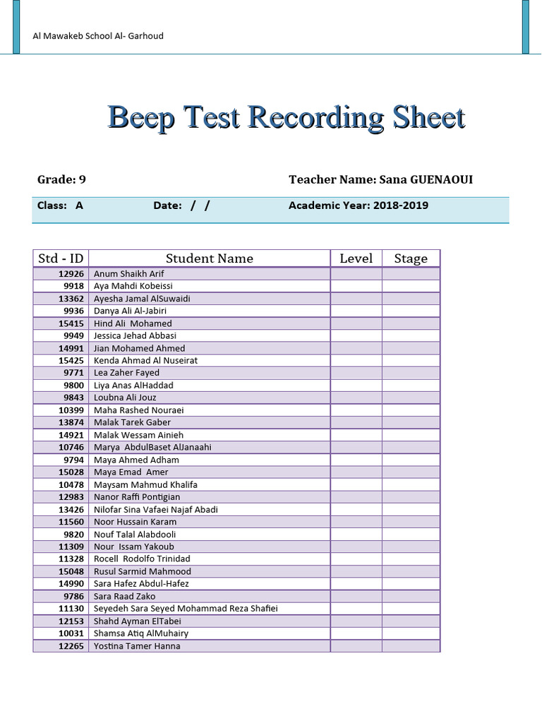 BEEP Test 9A | PDF