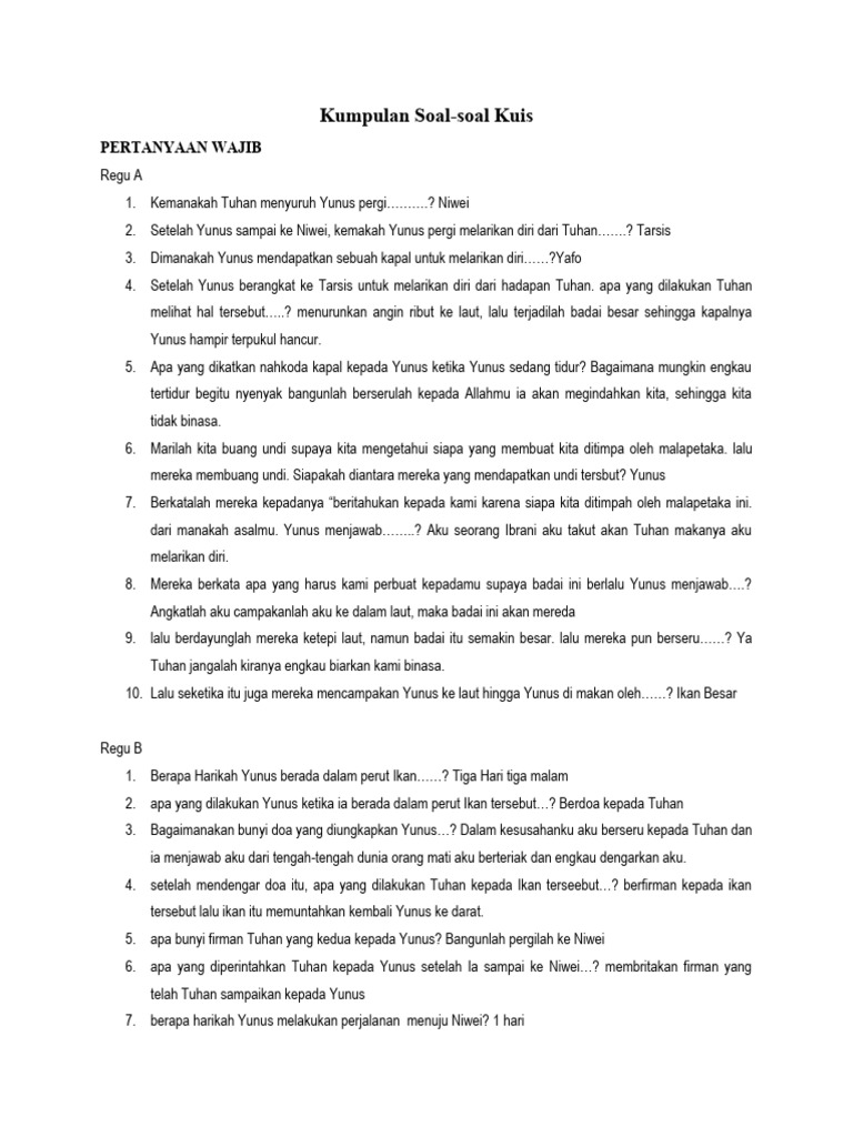 Kumpulan Soal. KUIS KITAB SUCIdocx | PDF