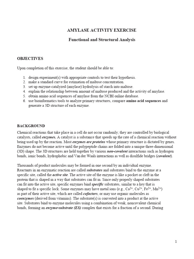 Amylase Activity: Enzyme Analysis Lab | PDF | Protein Structure | Enzyme