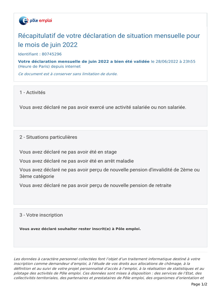 Justificatif Declaration 06 2022 | PDF