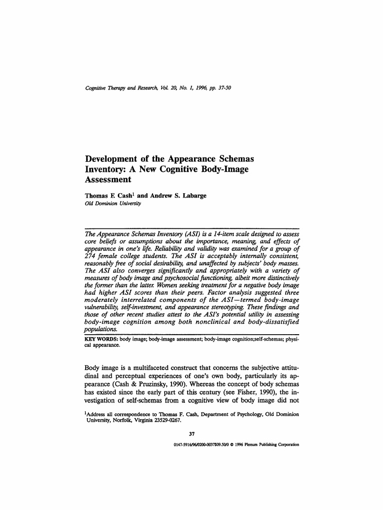 Development of The Appearance Schemas Inventory. A New Cognitive Body-Image Assessment | PDF ...