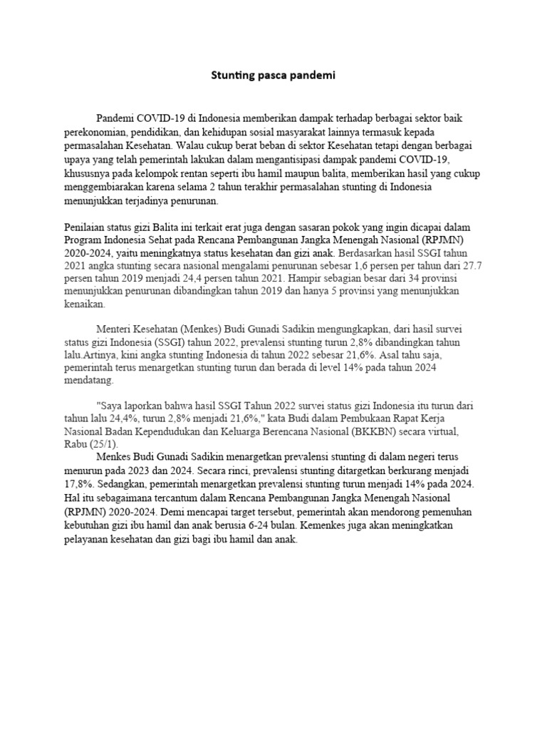 Penurunan Stunting Pasca Pandemi di Indonesia | PDF | Kesehatan Holistik | Pengembangan Diri