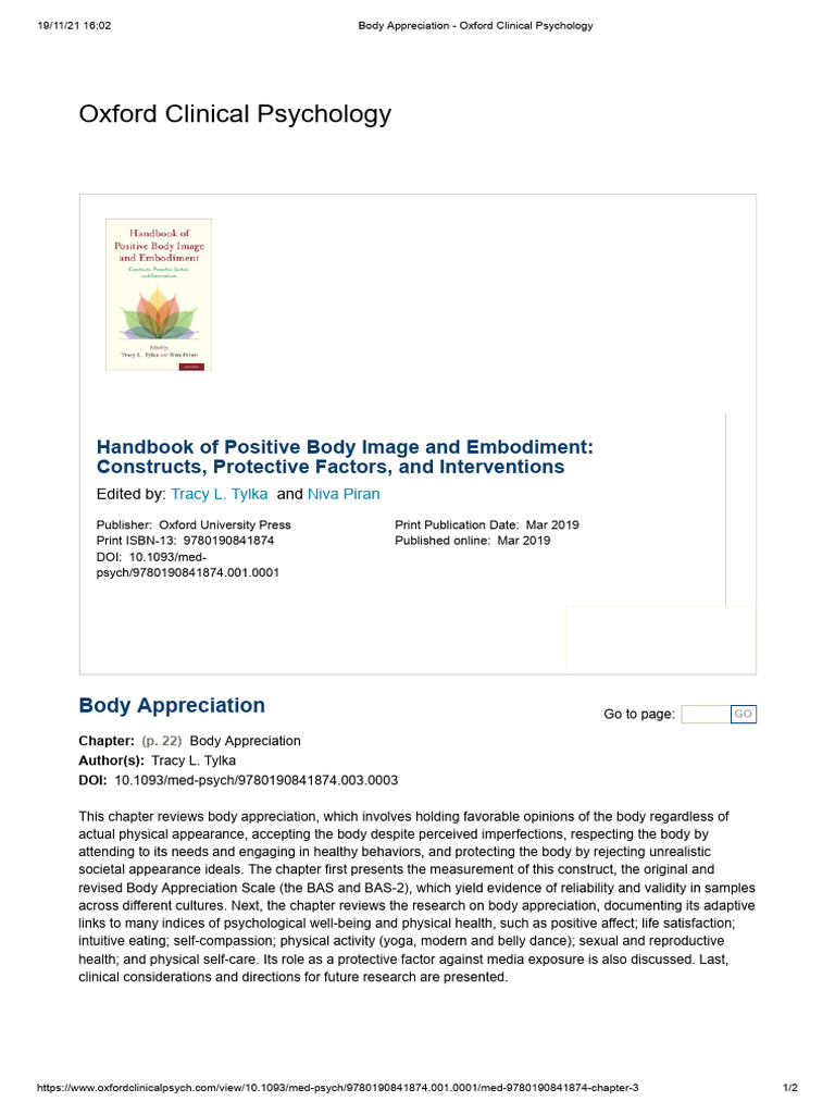 Body Appreciation. | PDF | Psychology | Behavioural Sciences