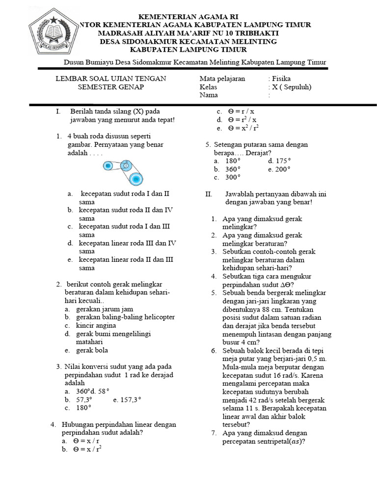 Soal Fisika Kelas X: Gerak Melingkar | PDF