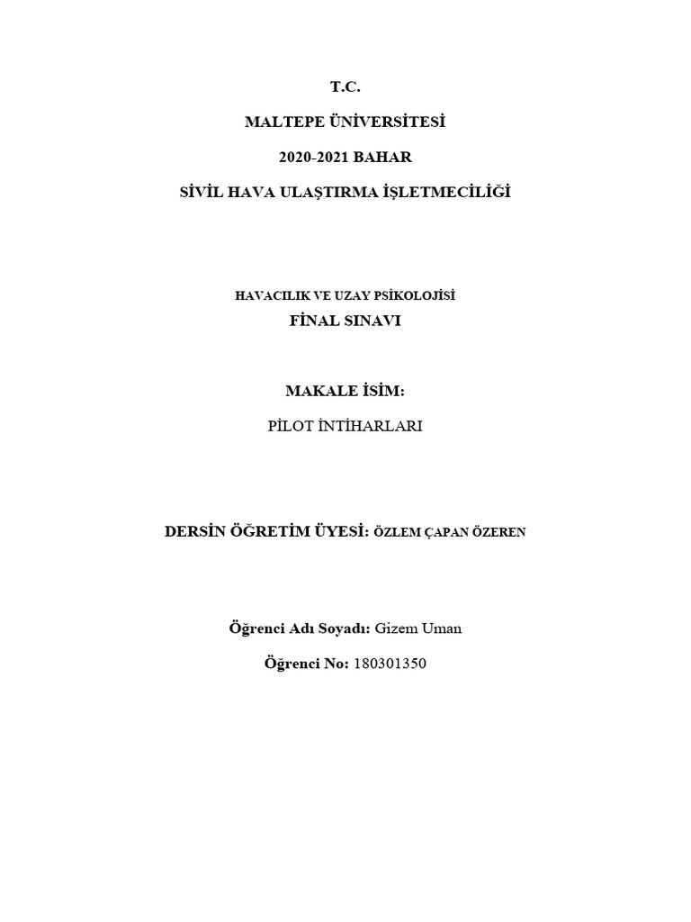 Pi̇lot İnti̇harlari Fi̇nal Makale | PDF