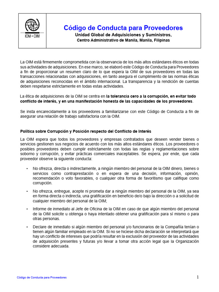 Código de Conducta para Proveedores | PDF