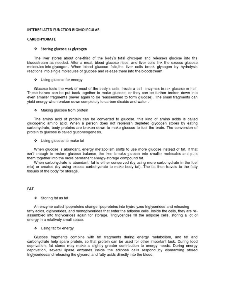 Interrelated Function Bio Molecular | PDF | Glycogen | Glucose