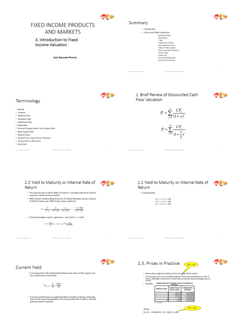 3 - Introduction To Fixed Income Valuation - Fipm - v1 | PDF | Bonds (Finance) | Yield (Finance)