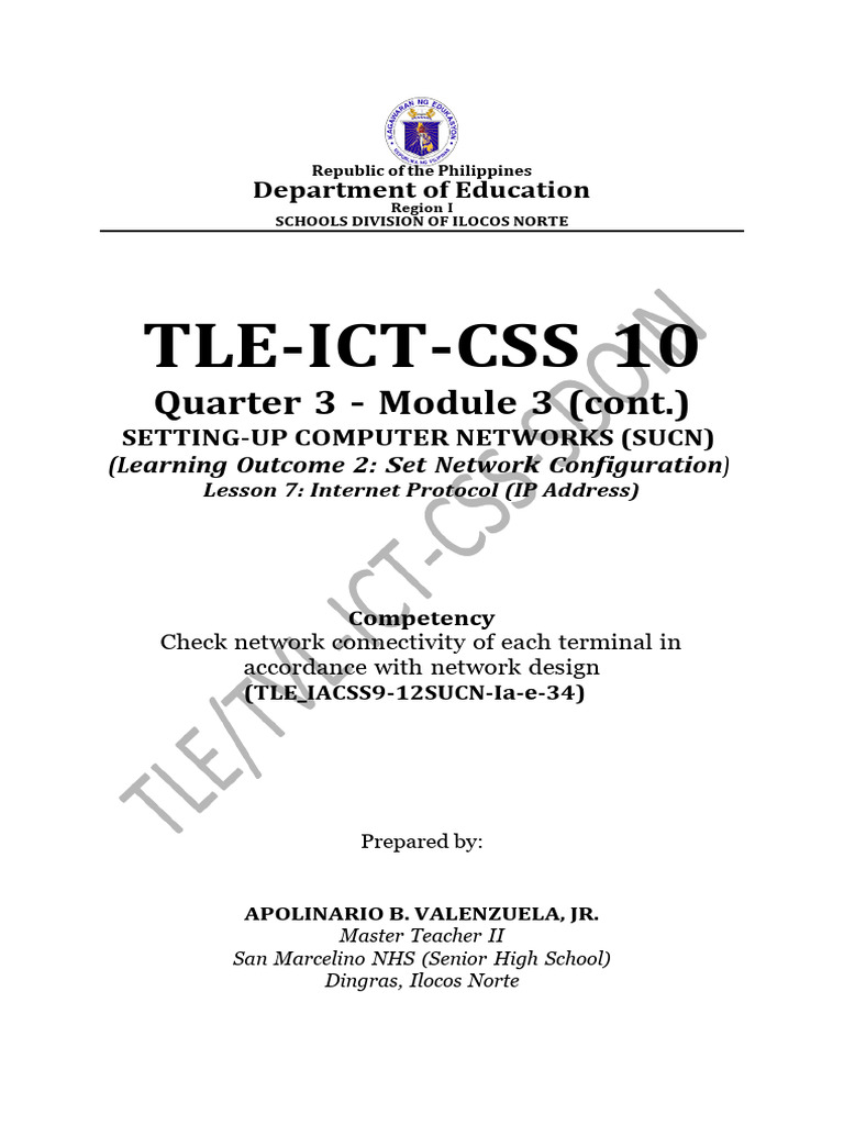 TLE CSS 10 Q3 Wk1 Mod3L7 | PDF | Ip Address | Computer Network TLE CSS 10 Q3 Wk1 Mod3L7 | PDF | Ip Address | Computer Network