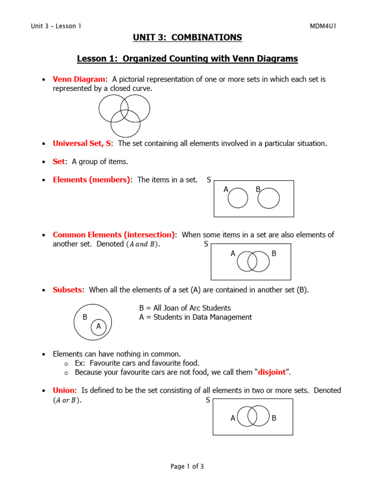 Lesson 1 - Venn Diagrams | PDF