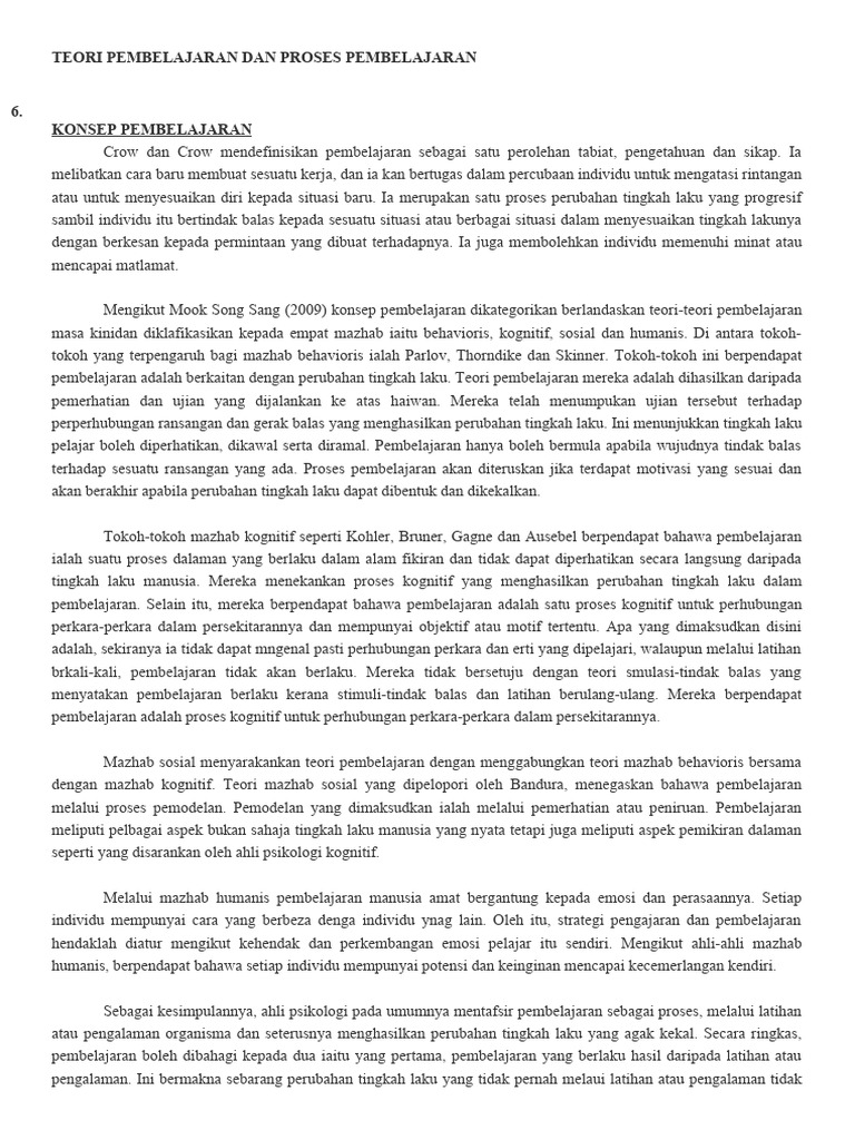 Teori Pembelajaran Dan Proses Pembelajaran | PDF | Karier ...