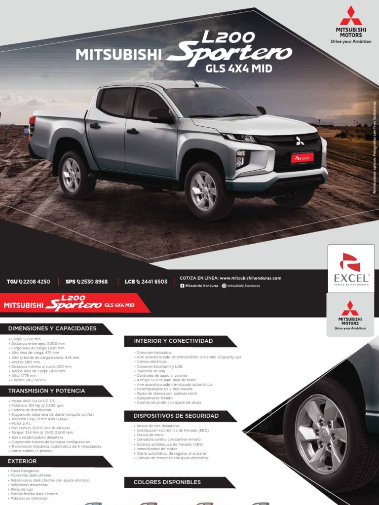 04 l200 Sportero Gls 4x4 Mid | PDF | Tracción en las cuatro ruedas | Sistema de freno antibloqueo