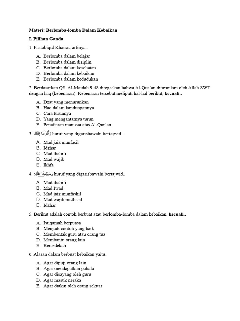 Soal Pai Pg Dan Esai Kel 2 | PDF