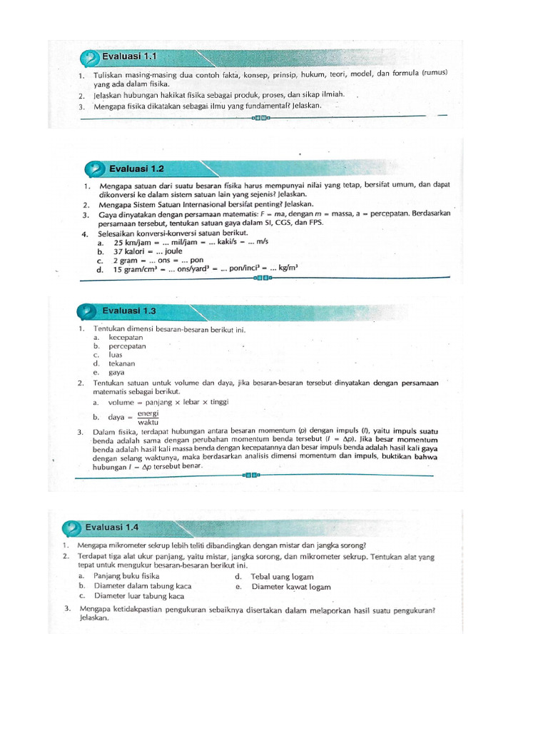 PDF Evaluasi Fisika Bab 1-3 | PDF