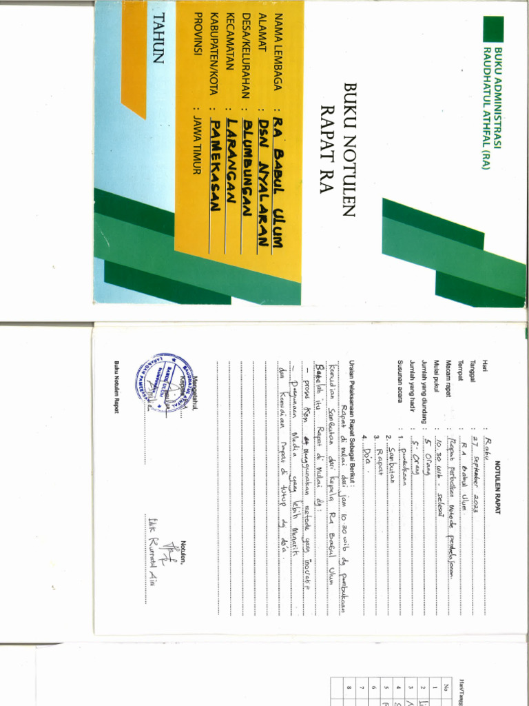 Contoh Notulen Rapat Guru Dan Daftar Hadir Rapat | PDF