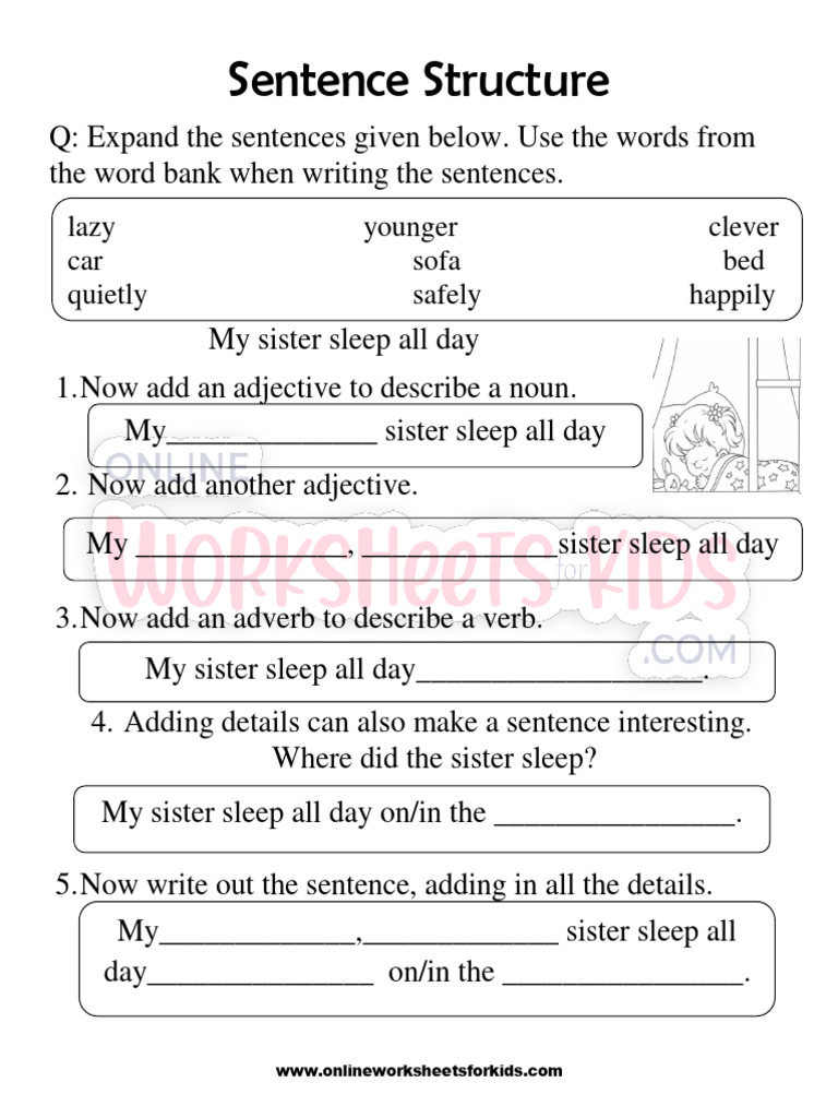 Sentence Structure Worksheets 1st Grade 6 | PDF