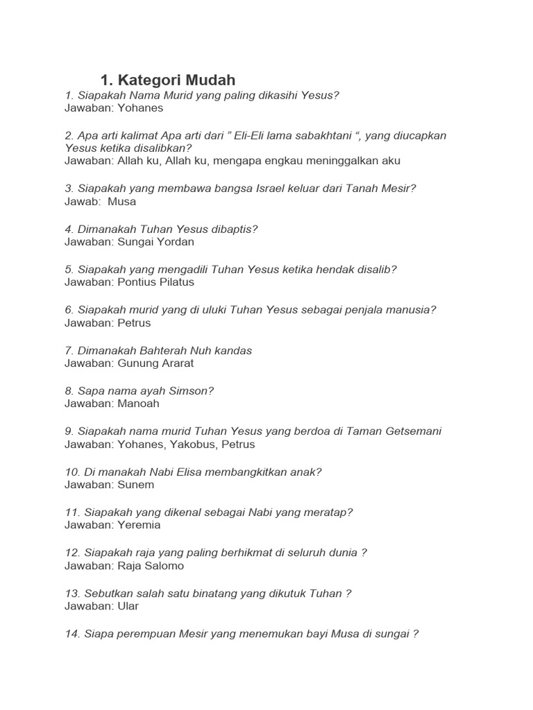 Kuis-Kuis Anak Alkitab-1 | PDF