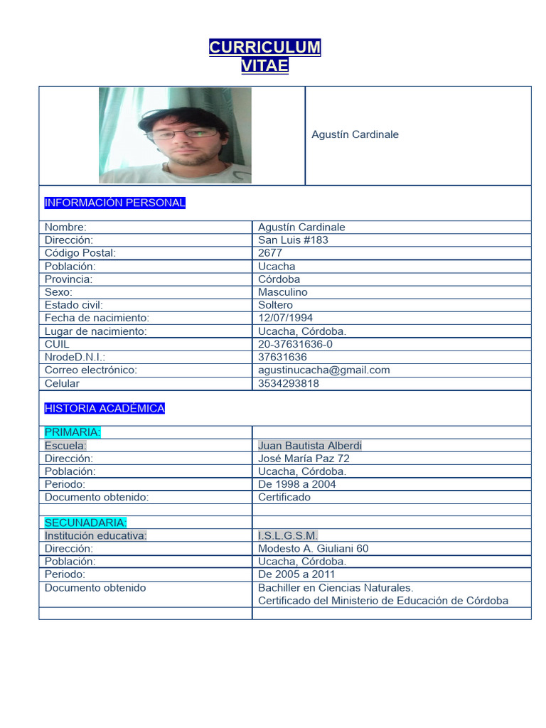 Curriculum-Vitae... - Agustín Cardinale... Licenciado en Adm Agraria - Contador Público | PDF