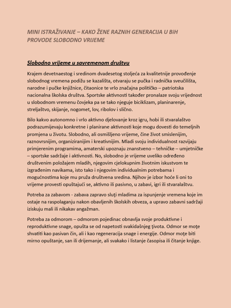 Slobodno Vrijeme U Savremenom Društvu | PDF