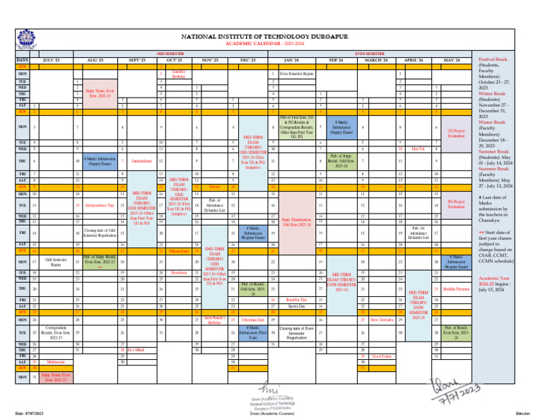 Academic Calendar NITDgp | PDF | Academic Term | Educational Organizations
