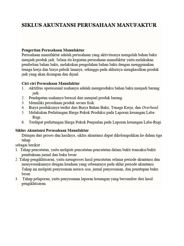 Siklus Akuntansi Perusahaan Manufaktur | PDF | Bisnis | Pengelolaan Keuangan & Uang
