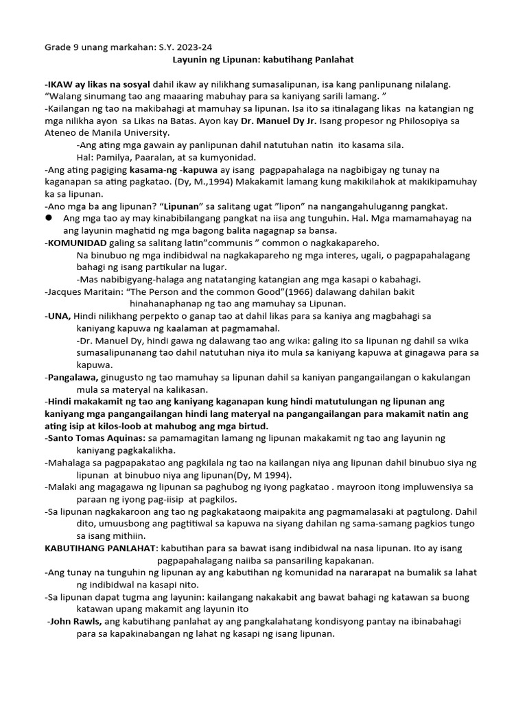 Grade9layunin NG Lipunan | PDF