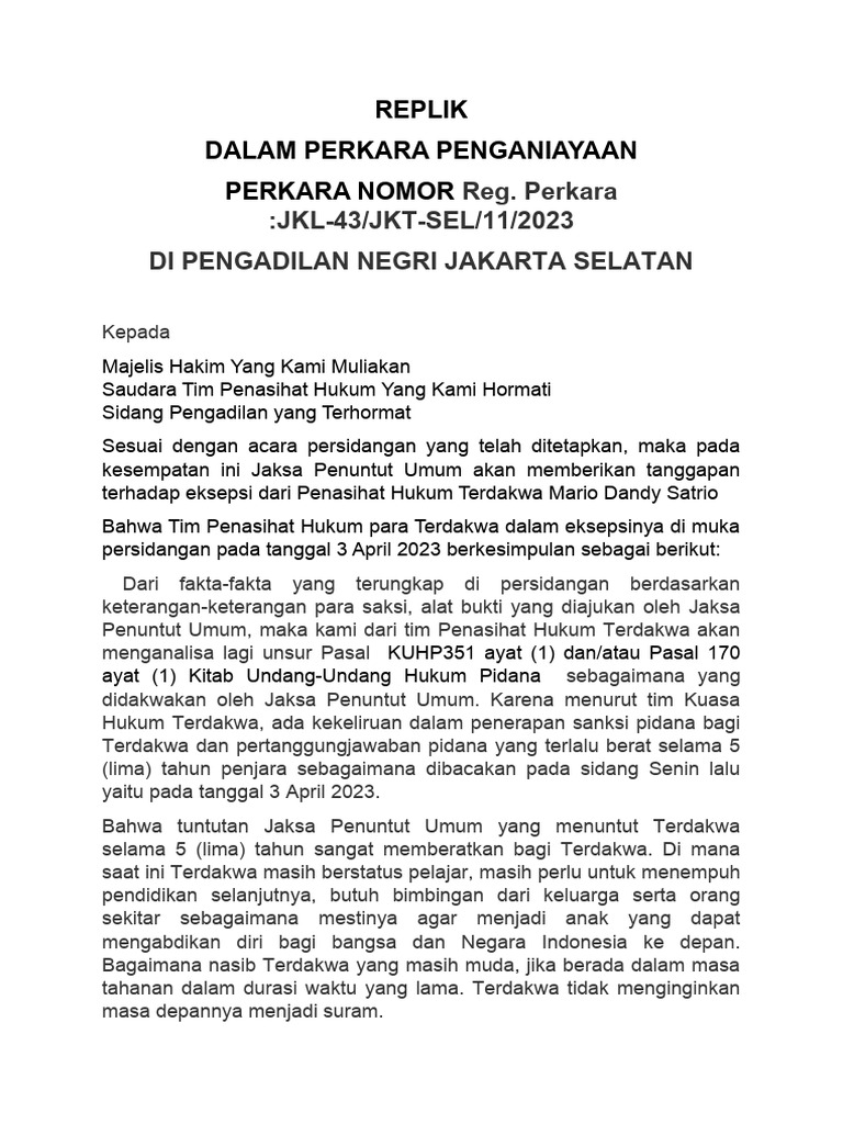 REPLIK | PDF | Hukum