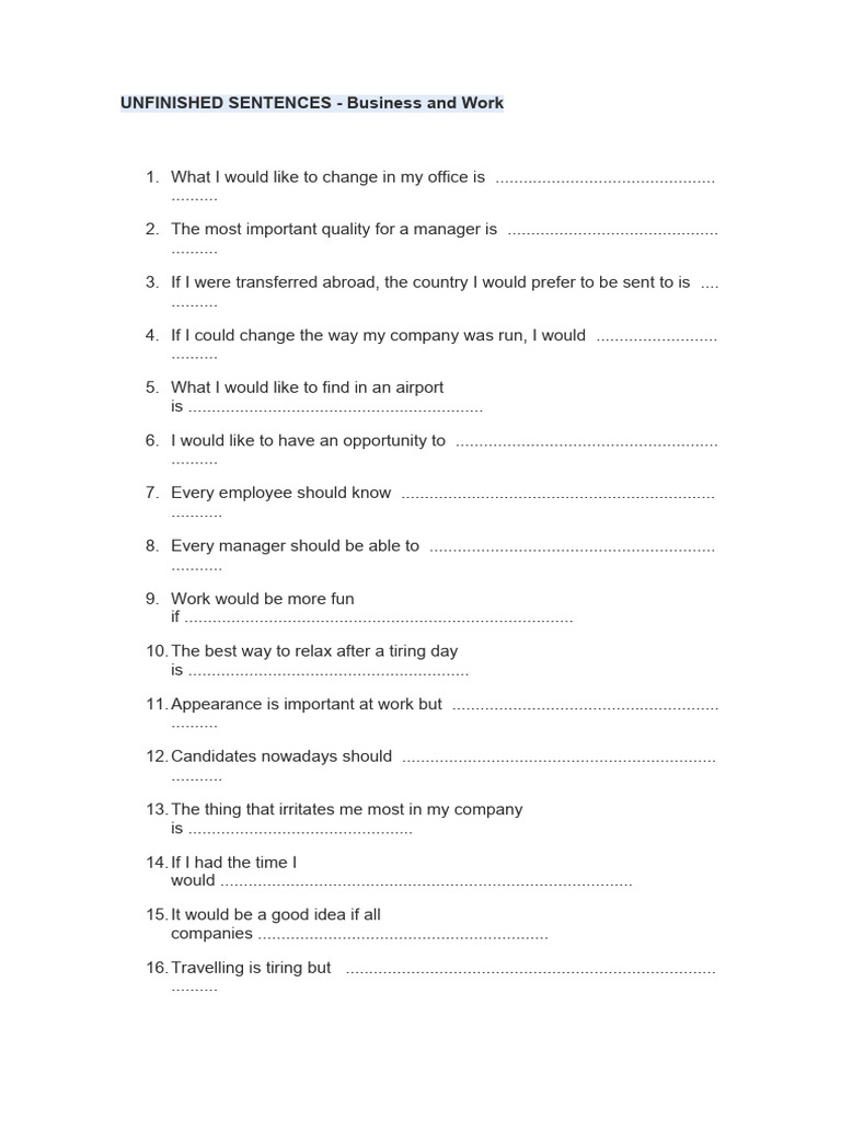 UNFINISHED SENTENCES - Business and Work | PDF