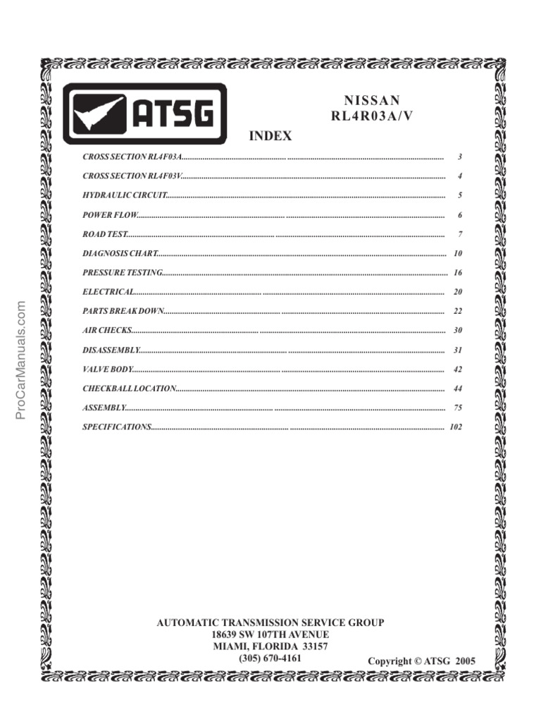 Nissan Rl4f03arl4f03v Atsg Automatic Transmission Service Group | PDF ...