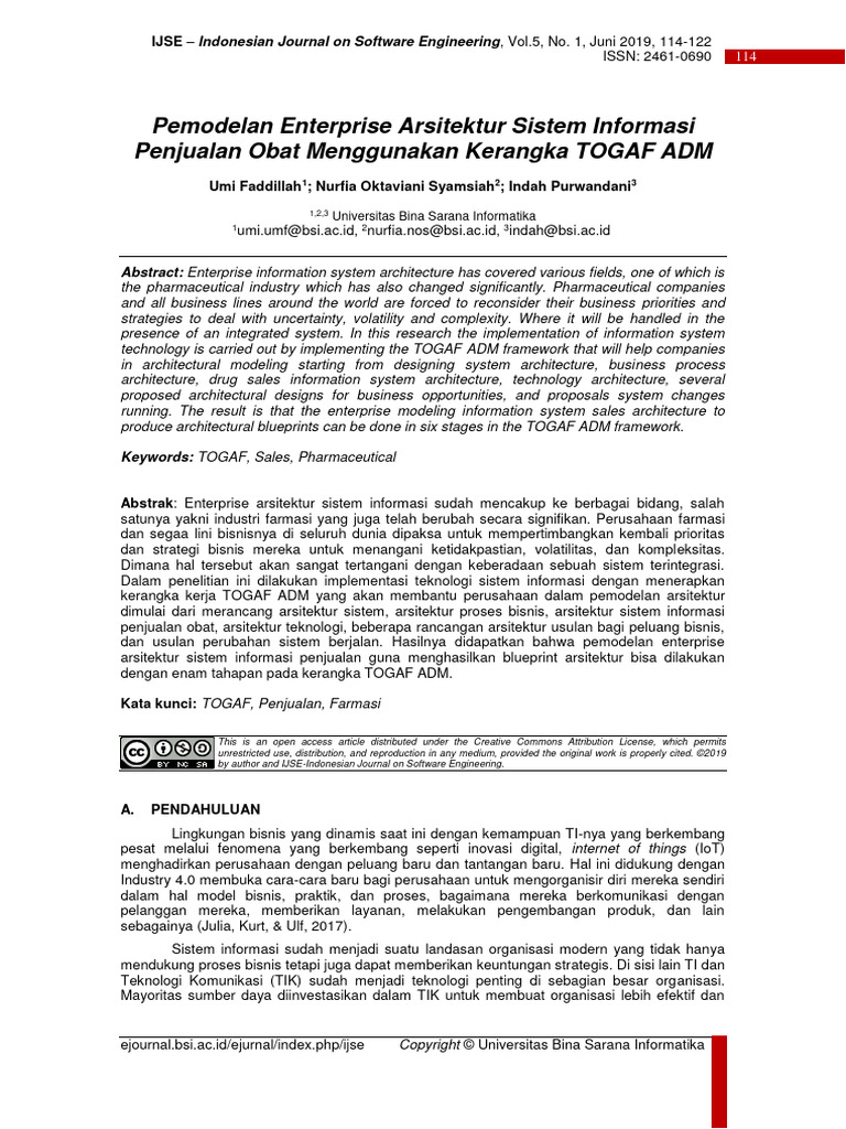 Pemodelan Enterprise Arsitektur Sistem Informasi Penjualan Obat Menggunakan TOGAF ADM | PDF